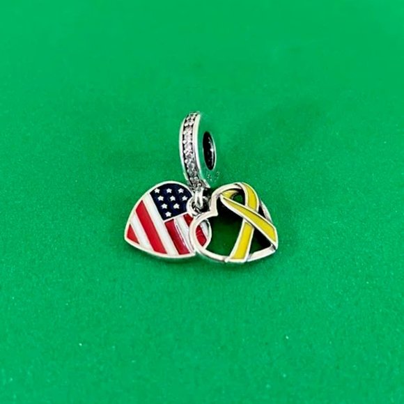 Pandora | Jewelry | Pandora Heart Flag Remembrance Ribbon Double Dangle ...